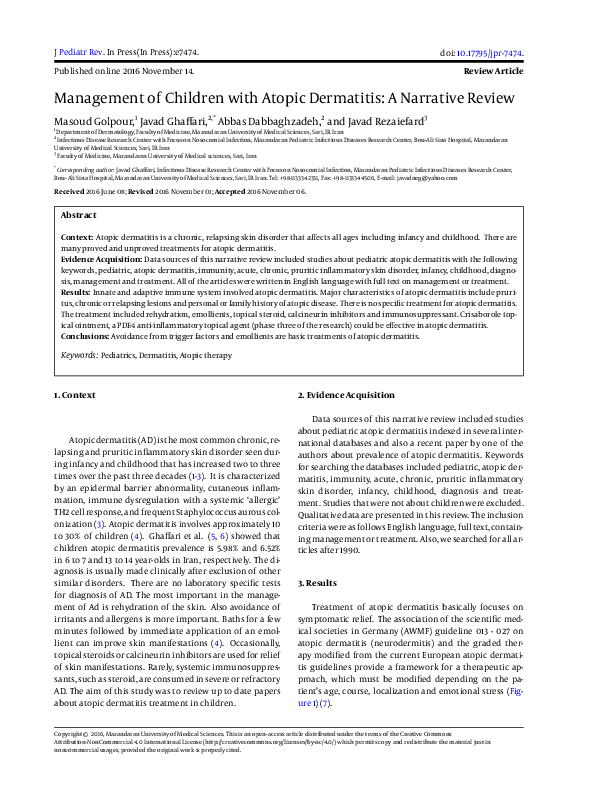 (PDF) Management of Children with Atopic Dermatitis: A Narrative Review