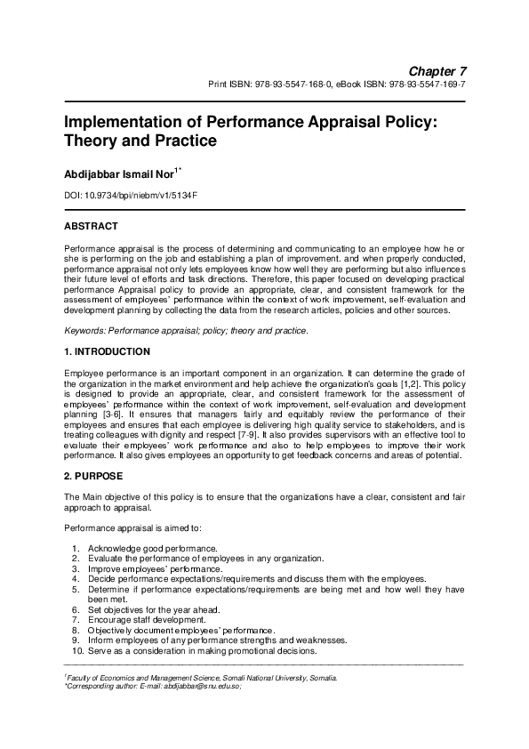 (PDF) Implementation of Performance Appraisal Policy: Theory and Practice