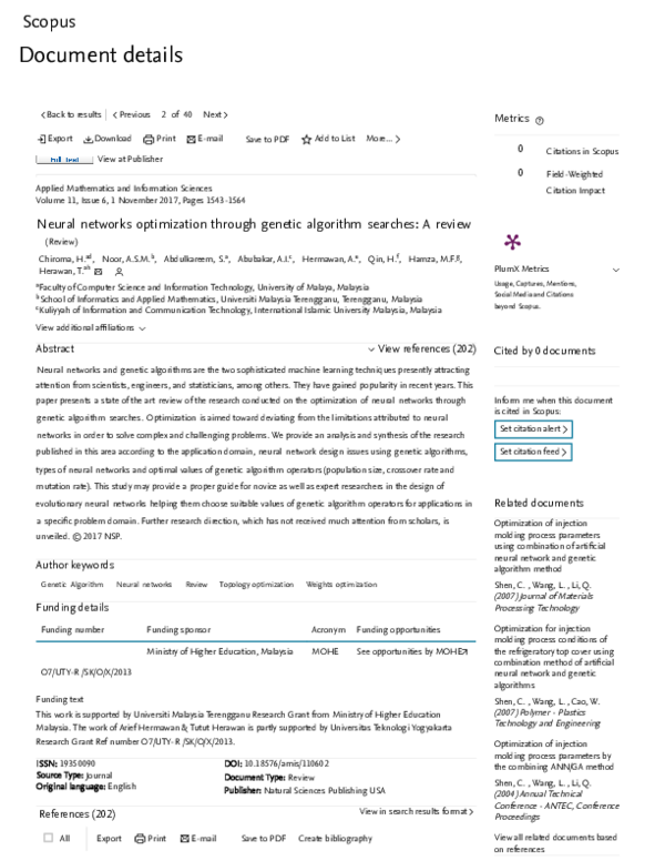 Pdf Neural Networks Optimization Through Genetic Algorithm Searches A Review Adamu Abubakar