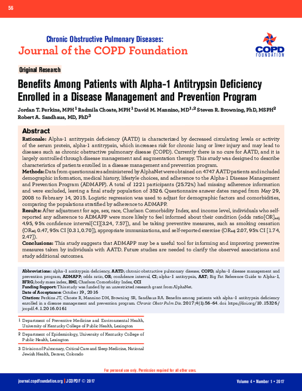 (PDF) Benefits Among Patients with Alpha-1 Antitrypsin Deficiency Enrolled in a Disease ...