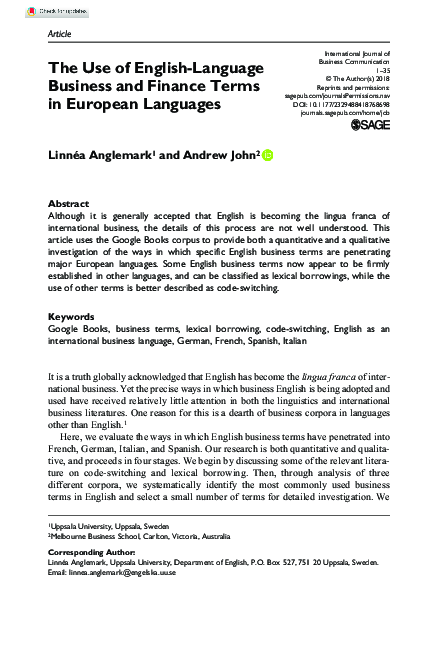 (PDF) The Use of English-Language Business and Finance Terms in ...