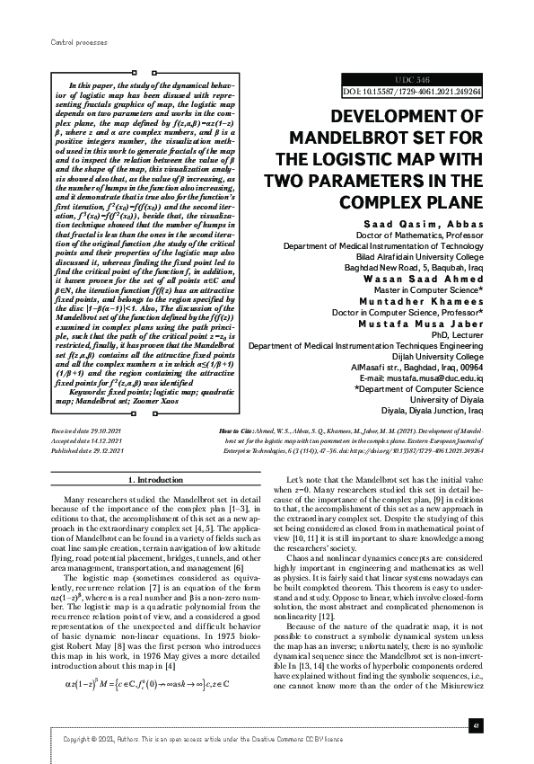 Pdf Development Of Mandelbrot Set For The Logistic Map With Two