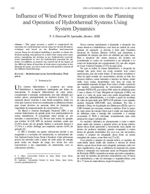 (PDF) Influence of Integration of Wind Power in Planning the Operation of a Hydrothermal System ...