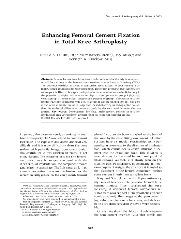 (PDF) Enhancing femoral cement fixation in total knee arthroplasty