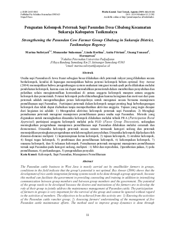 (PDF) Penguatan Kelompok Peternak Sapi Pasundan Rundayan Sawargi di Kecamatan Cibalong Kabupaten ...