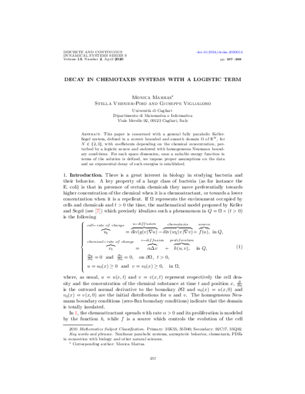 (PDF) Decay in chemotaxis systems with a logistic term