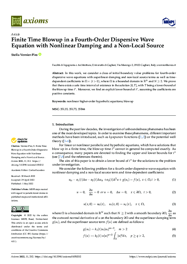 Pdf Finite Time Blowup In A Fourth Order Dispersive Wave Equation With Nonlinear Damping And A