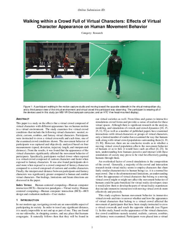 (PDF) Walking in a Crowd Full of Virtual Characters: Effects of Virtual ...