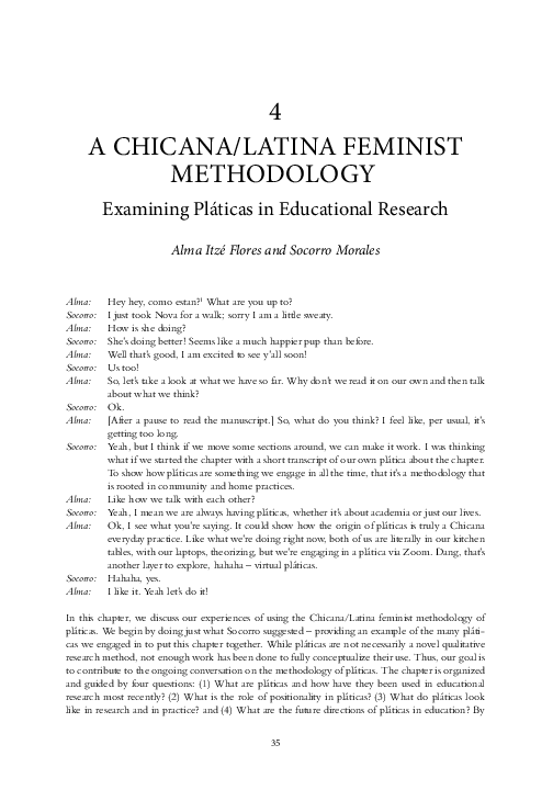 (PDF) A Chicana/Latina Feminist Methodology: Examining Pláticas in ...
