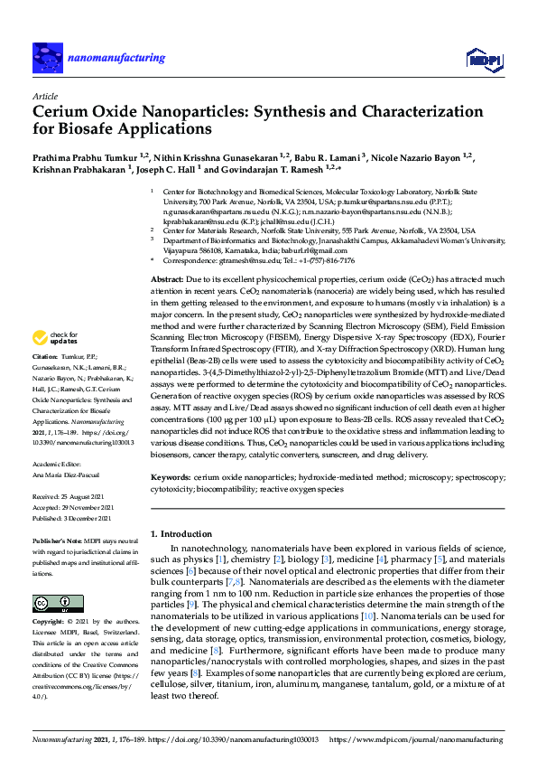 Cerium Oxide Nanoparticles: Synthesis and Characterization for Biosafe Applications