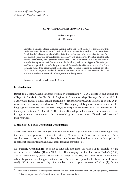 (PDF) Examining Conditional Constructions in Buwal Language