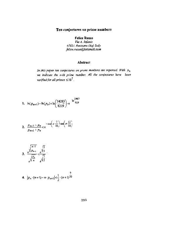(PDF) Ten conjectures on prime numbers