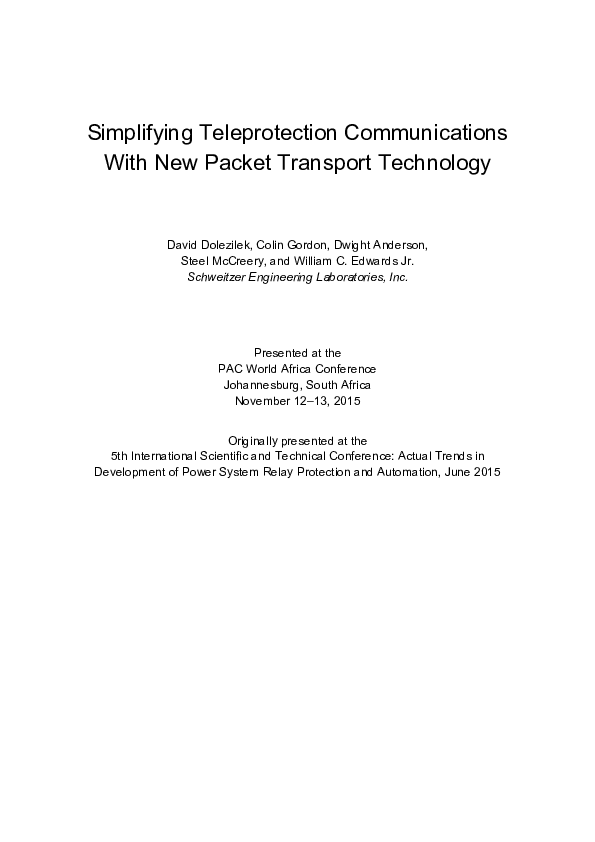 (PDF) Simplifying Teleprotection Communications With New Packet Transport Technology