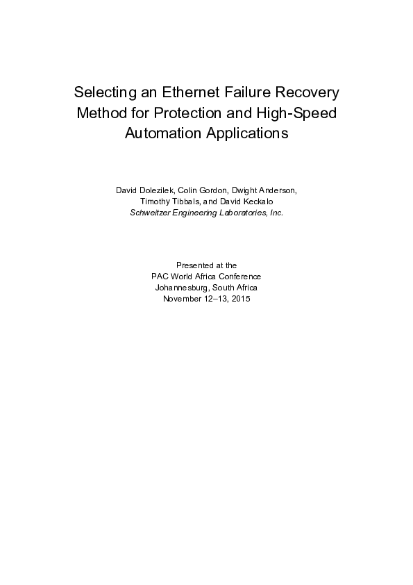 (PDF) Selecting an Ethernet Failure Recovery Method for Protection and High-Speed Automation ...