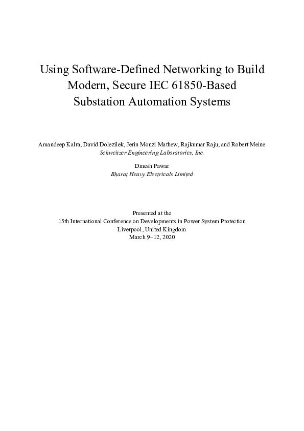 (PDF) Using software-defined networking to build modern, secure IEC 61850-based substation ...