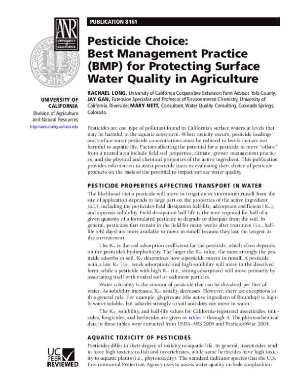 (PDF) Pesticide Choice: Best Management Practice (BMP) for Protecting ...