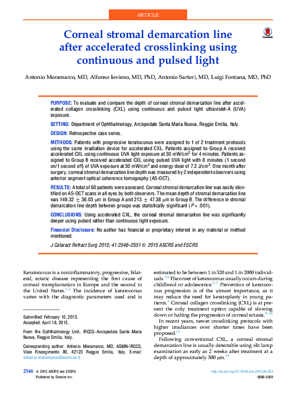 (PDF) Corneal stromal demarcation line after accelerated crosslinking ...