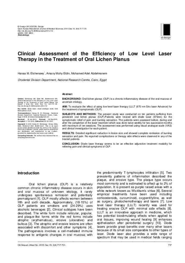 (PDF) Clinical Assessment of the Efficiency of Low Level Laser Therapy in the Treatment of Oral ...