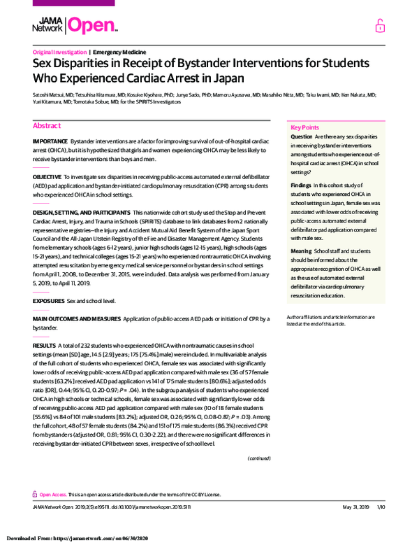 (PDF) Sex Disparities in Receipt of Bystander Interventions for Students Who Experienced Cardiac ...