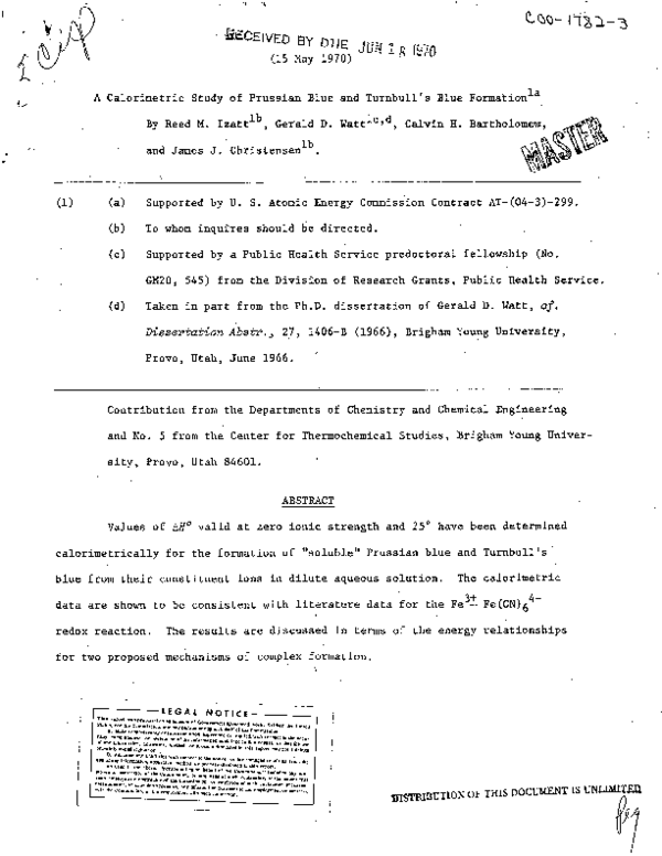 (PDF) Calorimetric study of Prussian blue and Turnbull's blue formation