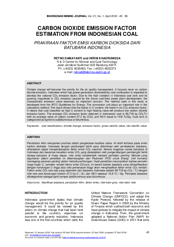 (PDF) Carbon dioxide emission factor estimation from Indonesian coal