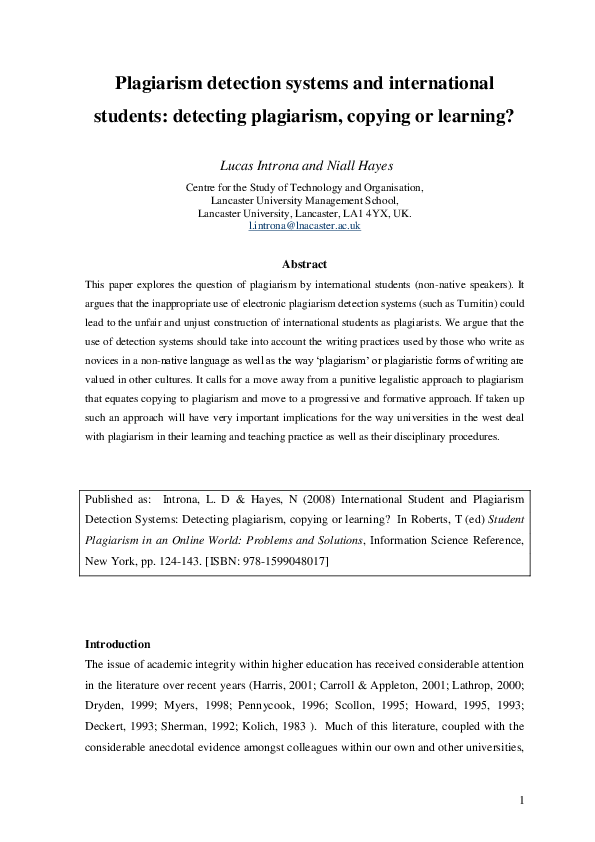 (PDF) Plagiarism detection systems and international students ...