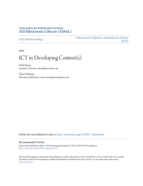 (PDF) ICT in Developing Context(s)