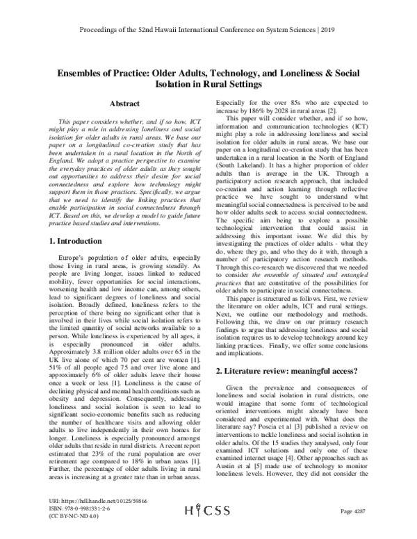(PDF) Ensembles of Practice: Older Adults, Technology, and Loneliness ...