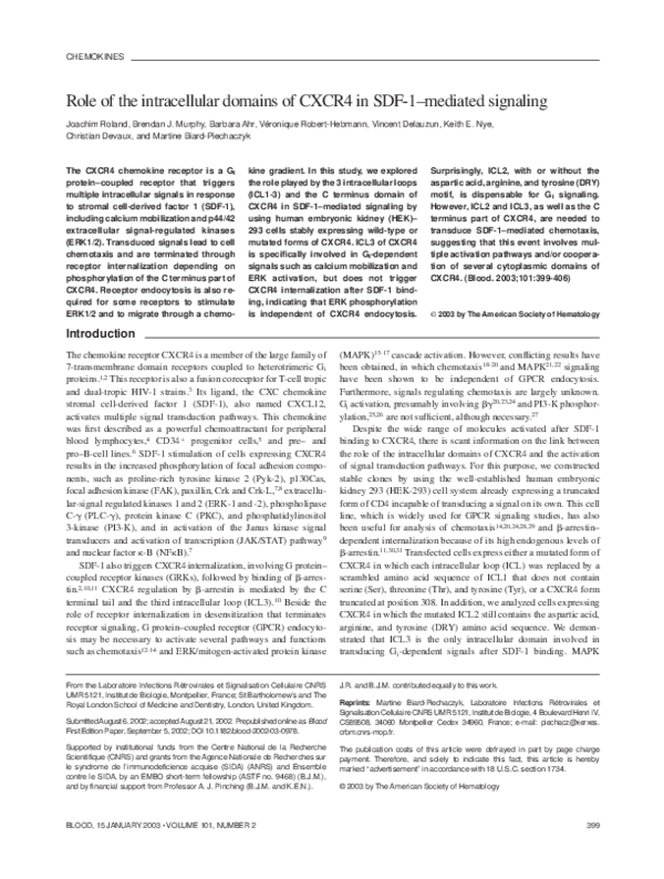 (PDF) Role of the intracellular domains of CXCR4 in SDF-1–mediated ...