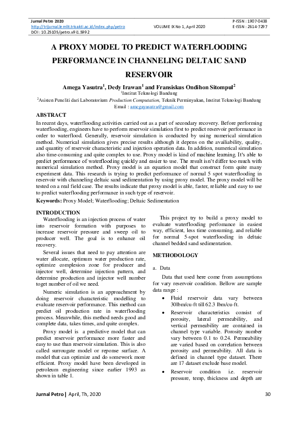 (PDF) A Proxy Model to Predict Waterflooding Performance in Channeling Deltaic Sand Reservoir
