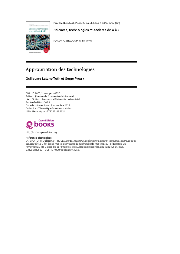 (PDF) Appropriation des technologies