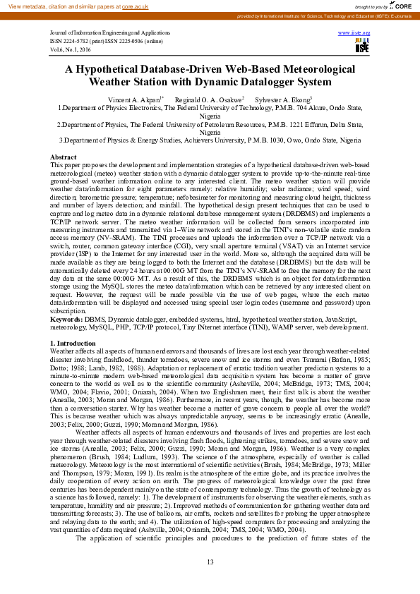 Pdf A Hypothetical Database Driven Web Based Meteorological Weather Station With Dynamic