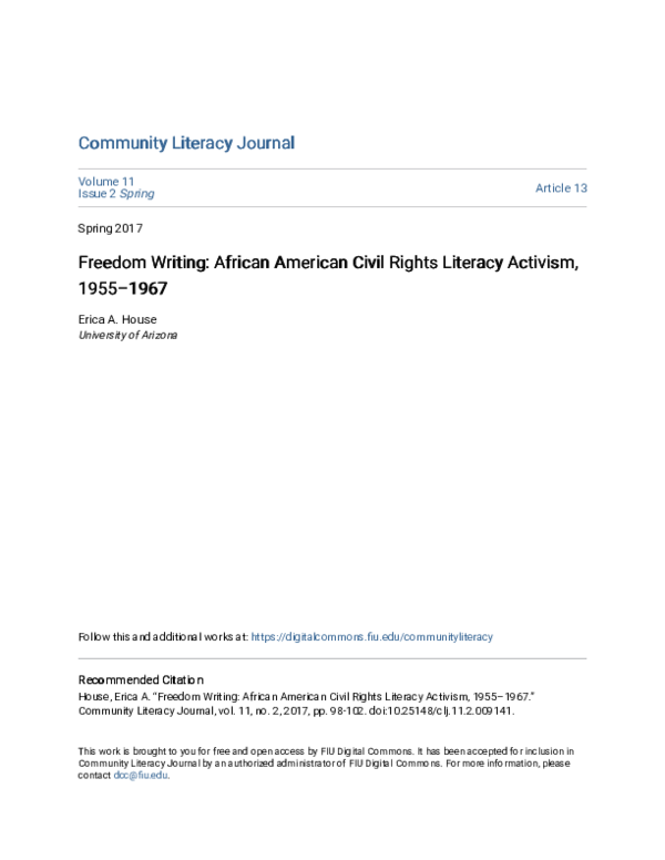 (PDF) Freedom Writing: African American Civil Rights Literacy Activism ...