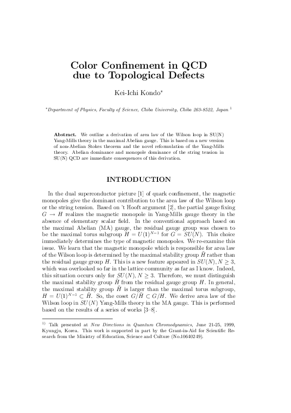 (PDF) Color confinement in QCD due to topological defects