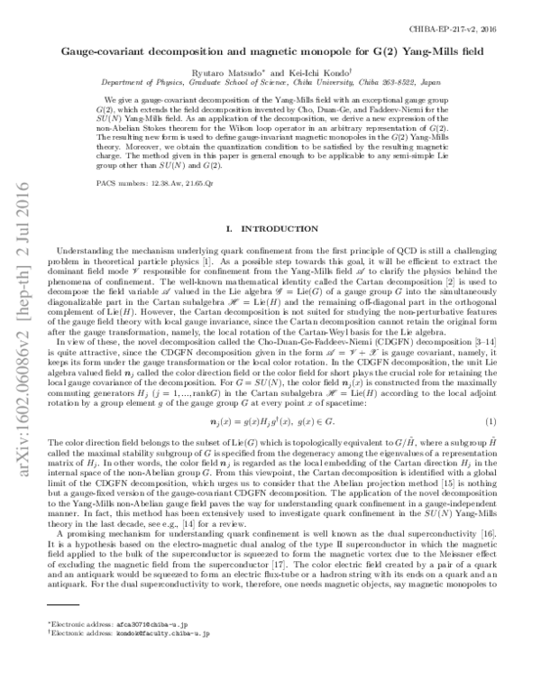Pdf Gauge Covariant Decomposition And Magnetic Monopole Forg 2 Yang