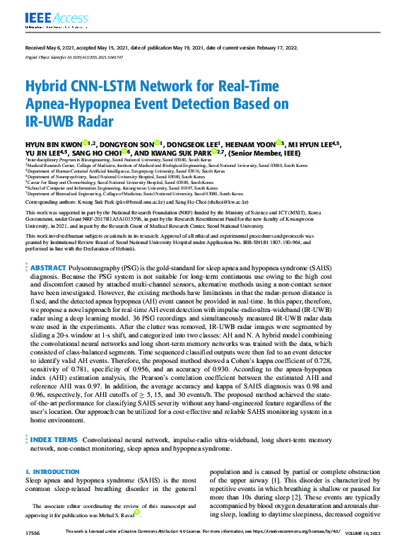 (PDF) Hybrid CNN-LSTM Network for Real-Time Apnea-Hypopnea Event Detection Based on IR-UWB Radar