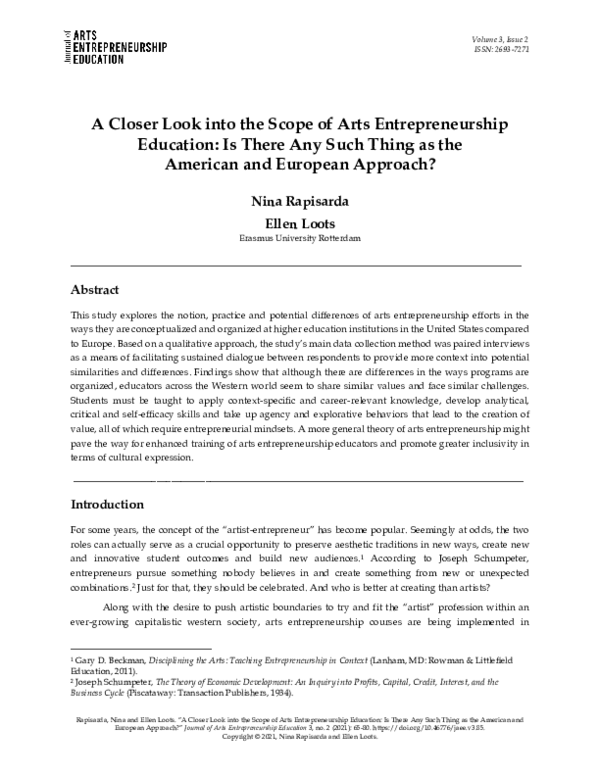 (PDF) A Closer Look into the Scope of Arts Entrepreneurship Education