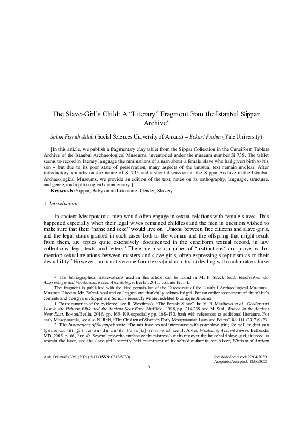 (PDF) The Slave-Girl's Child: A "Literary" Fragment from the Istanbul ...