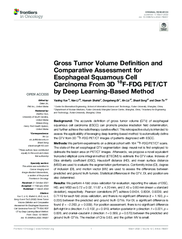Pdf Gross Tumor Volume Definition And Comparative Assessment For Esophageal Squamous Cell