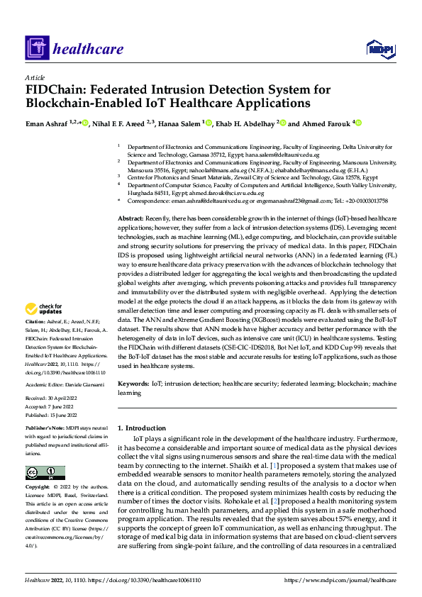 (PDF) FIDChain: Federated Intrusion Detection System for Blockchain-Enabled IoT Healthcare ...