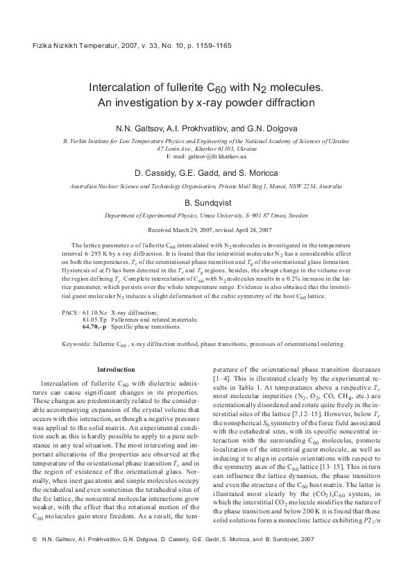 (PDF) Intercalation of fullerite C[sub 60] with N[sub 2] molecules. An ...