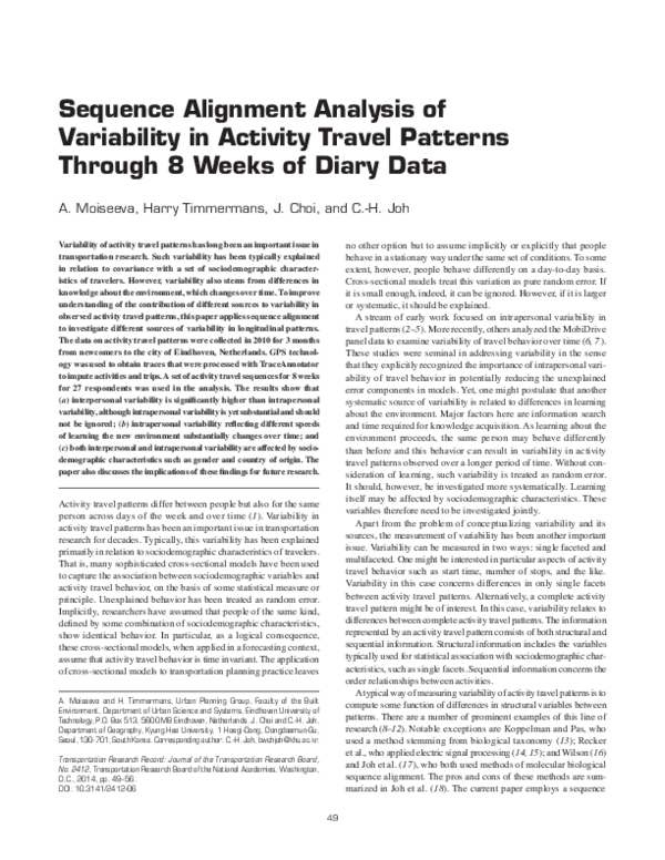 (PDF) Sequence Alignment Analysis of Variability in Activity Travel Patterns through 8 Weeks of ...