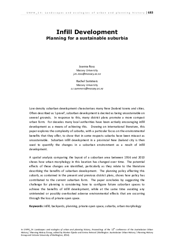 (PDF) Infill development: planning for a sustainable suburbia