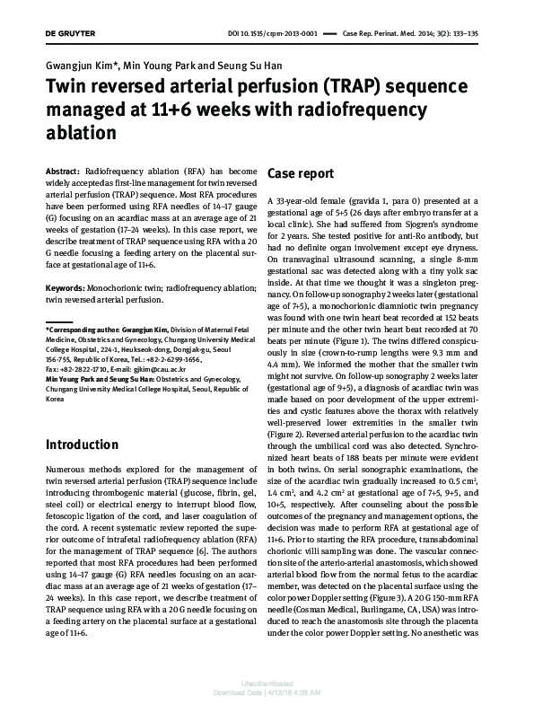 (PDF) Twin reversed arterial perfusion (TRAP) sequence – a case report ...