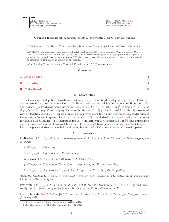 (PDF) Coupled fixed point theorems of JS-G-contraction on G-Metric Spaces