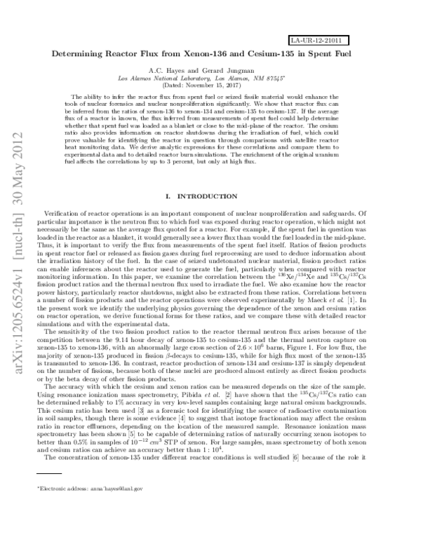 (PDF) Determining reactor flux from xenon-136 and cesium-135 in spent ...