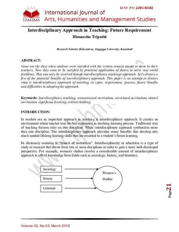 (PDF) Interdisciplinary Approach in Teaching: Future Requirement