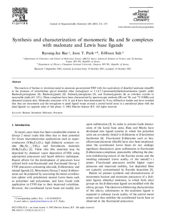 (PDF) Synthesis and characterization of monomeric Ba and Sr complexes ...