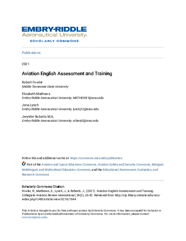 (PDF) Aviation English Assessment and Training