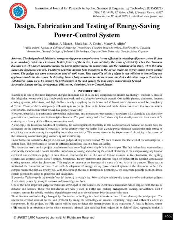 (PDF) Design, Fabrication and Testing of Energy-Saving Power-Control System